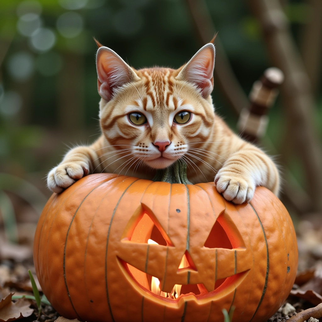 A cat that looks like a pumpkin