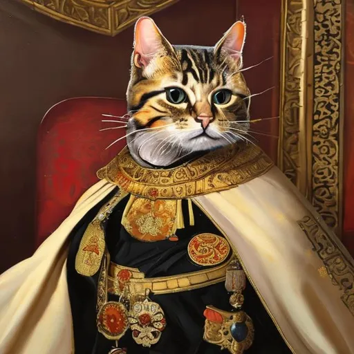 An oil painting of a cat dressed as a emperor | OpenArt