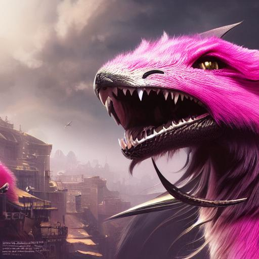 Portrait of an anthro wyvern with striking pink fur... | OpenArt