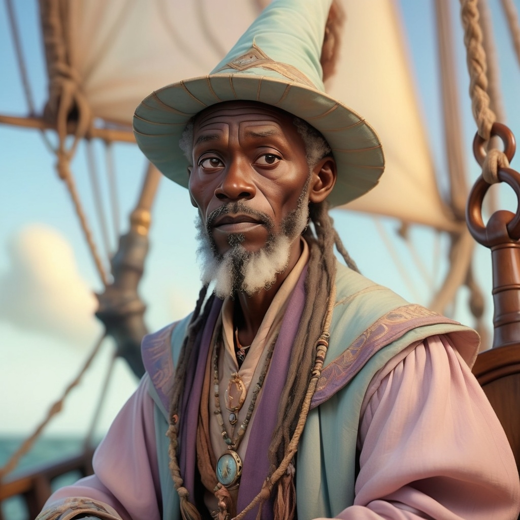 Dreamy pastel portrait, African wizard with mystical...