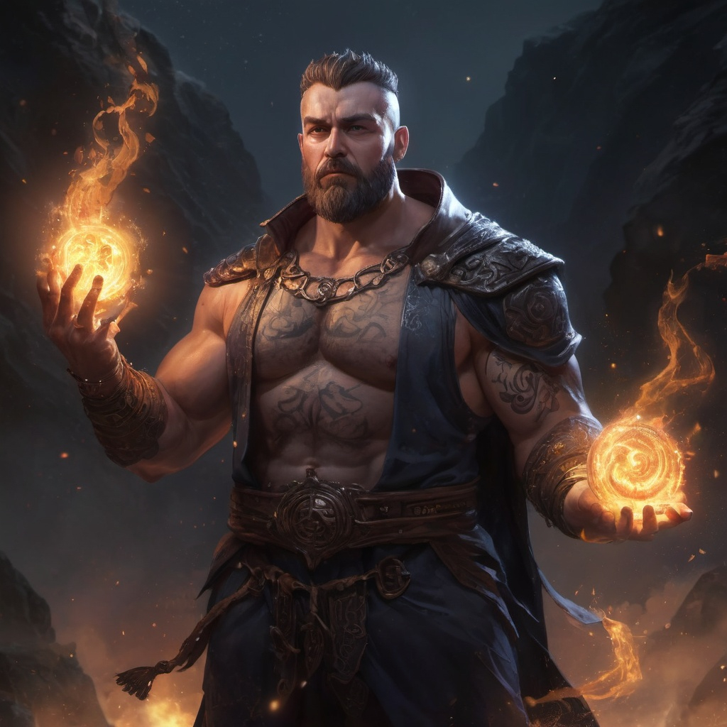 (Full body) male stocky fat muscular sacred oracle w...