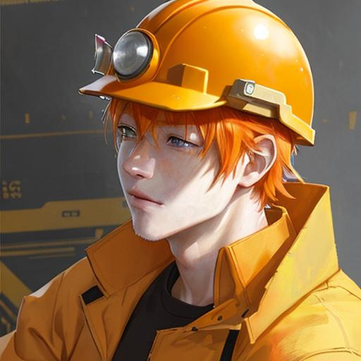 Male rough worker , orange hair, in yellow worker he...