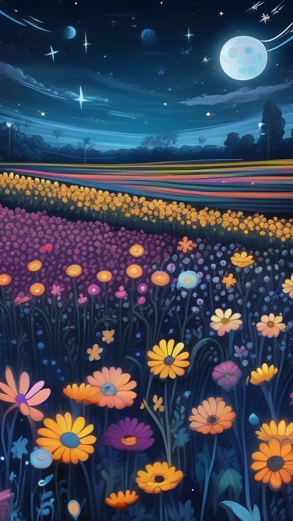 close-up flower field at the bottom, lots of flowers...