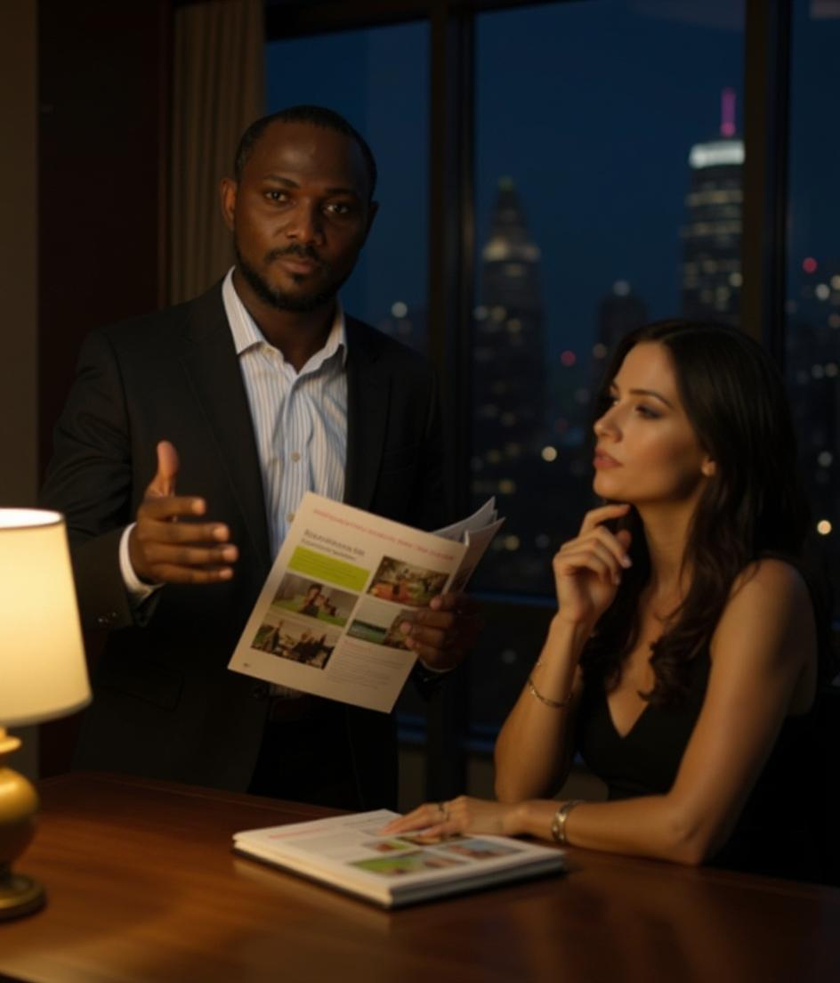 A insurer agent selling insurance to a beautiful lad...