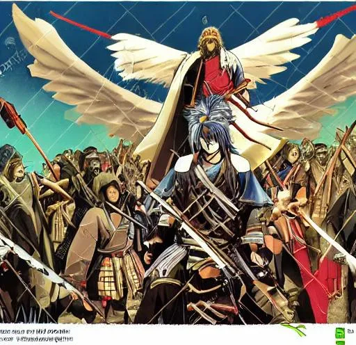 Anime war scene graphic High detail Samurai warrior...