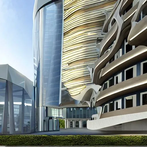 A 5 section futuristic luxurious building shaped lik... | OpenArt