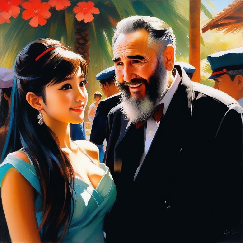 Fidel Castro meets anime girls, anime style, extreme...