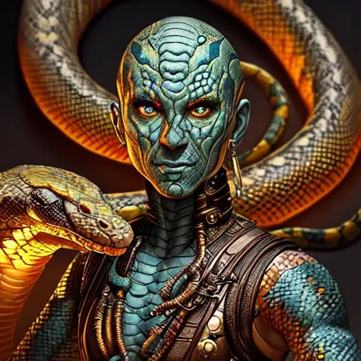 photo quality image:: male yuan-ti serpent tinkerer:...