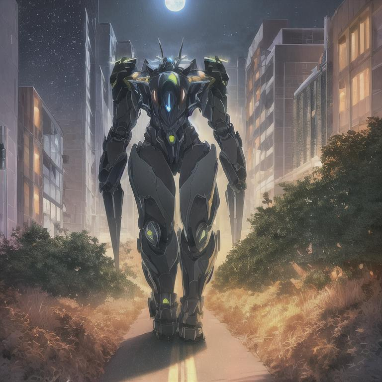 large mech, walking through cityscape, sci-fi, wide... | OpenArt
