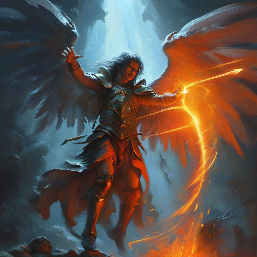 een tovernaar die deze spreuk uitvoord: Ex caelo et...