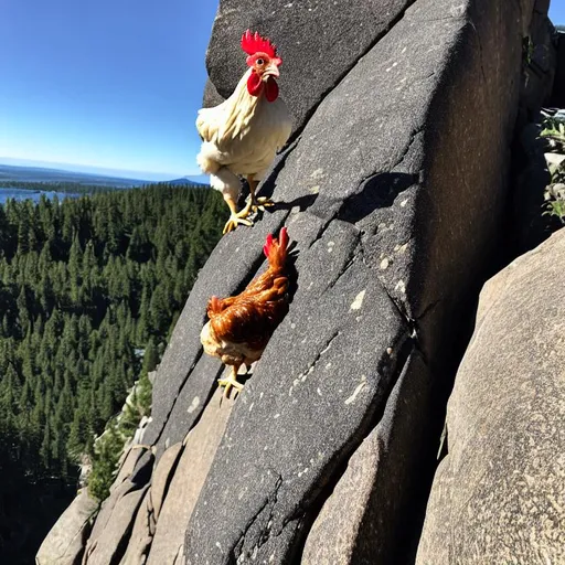 chicken goes rock climbing