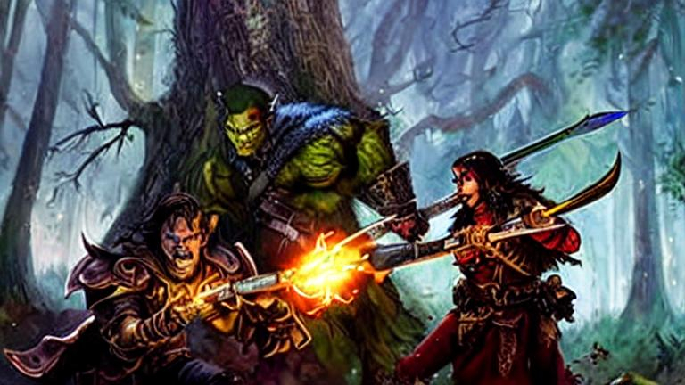 dnd artsyle, tree ent, tree hitting orc, half orc wi... | OpenArt