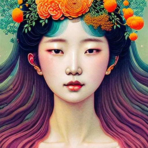 beautiful cute front portrait Korean ninfa, big long... | OpenArt