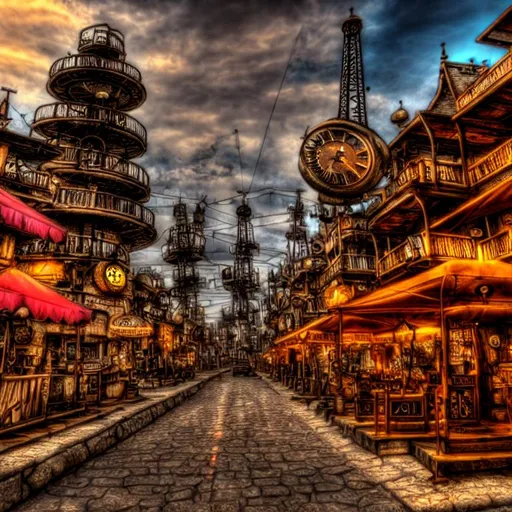 steampunk airsip village 8k HDR | OpenArt