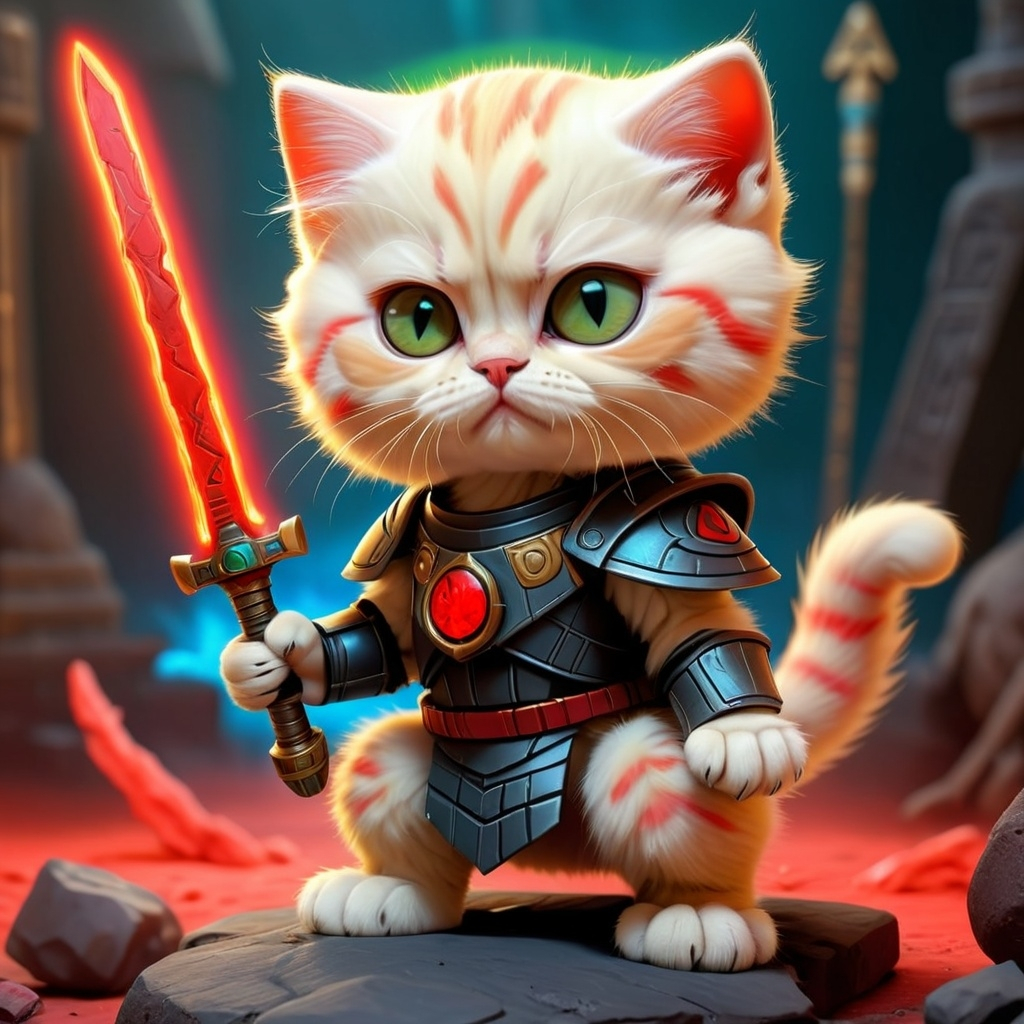 Post-apocalypse Black fiery land lava A small fluffy...