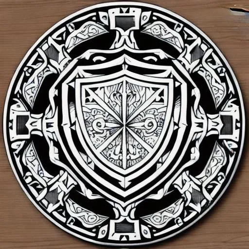 a black and white coloring page of a wooden shield w... | OpenArt