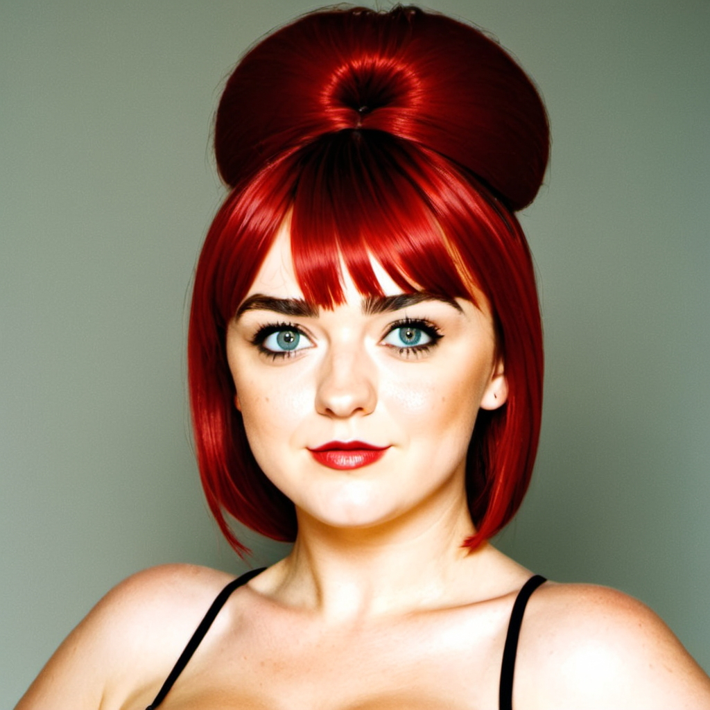 plump woman with long red big bouffant beehive hair...