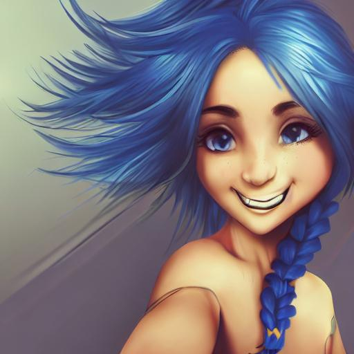 SamDoesArt, a girl, blue hair, smile, sunny, day, ta...