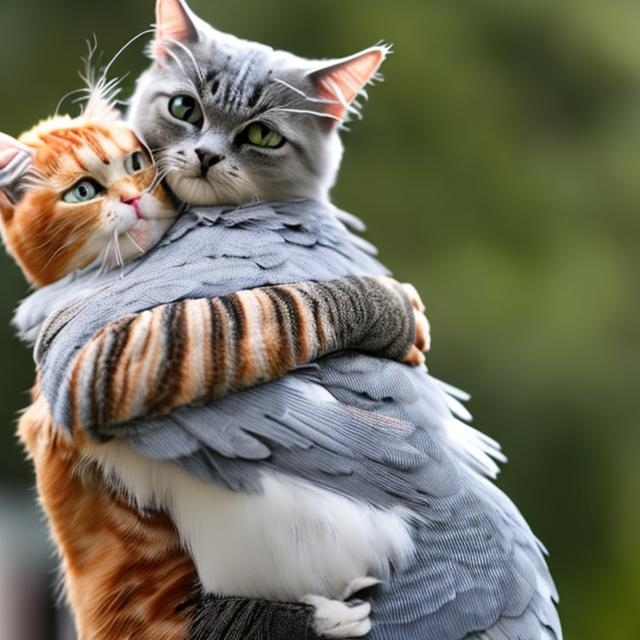 Bird hugs cat