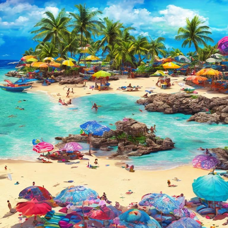 colorful fantasy idyllic beach scene that is extreme... | OpenArt