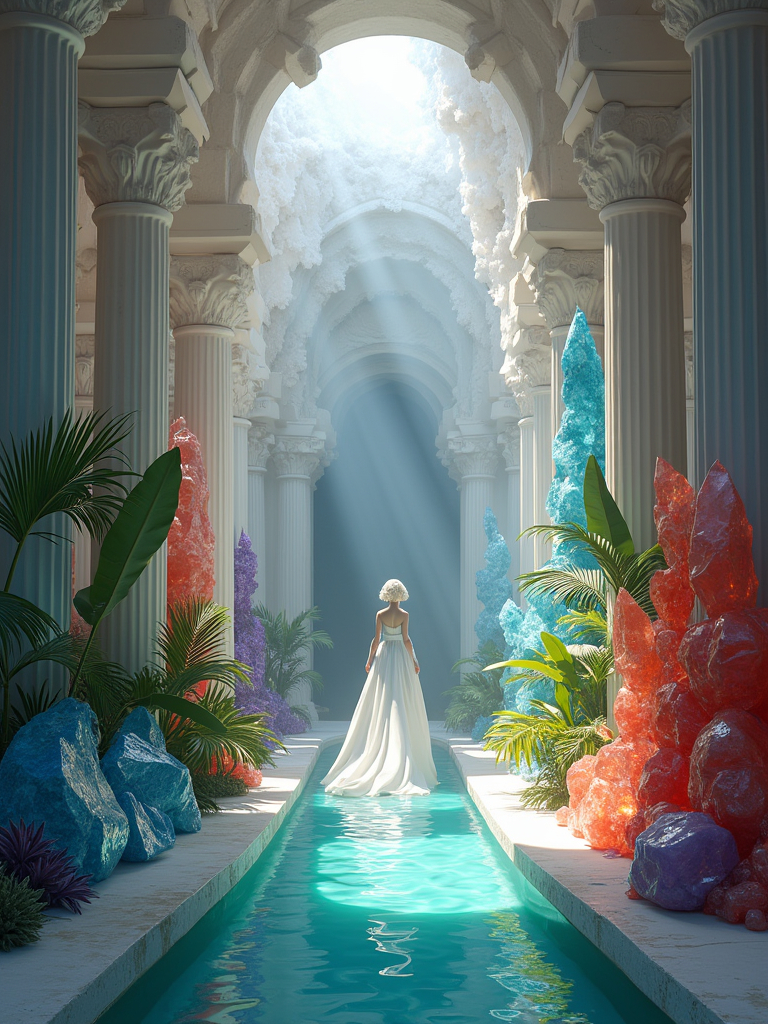 The interior of a fantastic palace made entirely of...