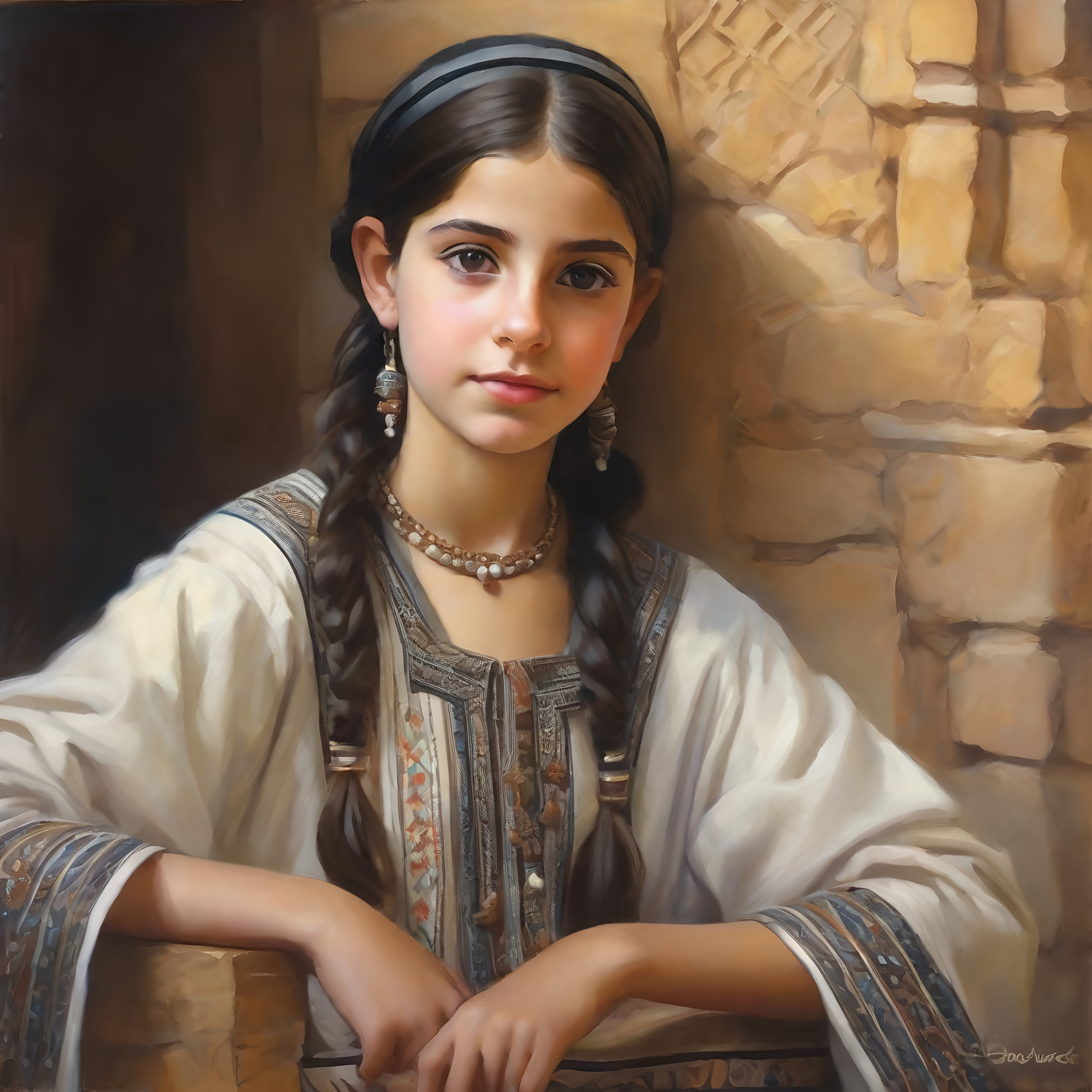 A 13 years old Syrian girl, pale skin, black hair, p... | OpenArt