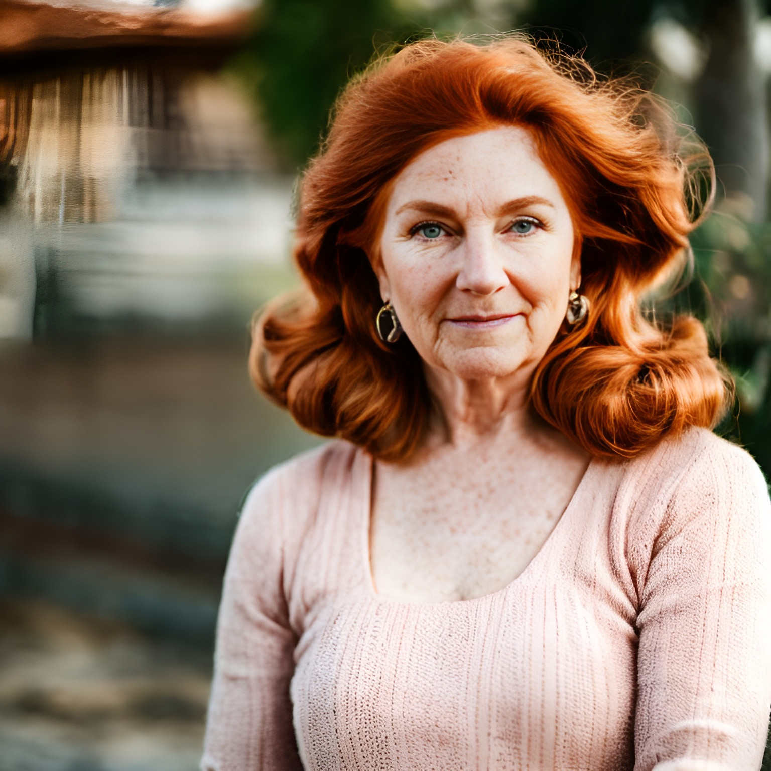 A beautiful elderly redhead woman, with hair in a bu...