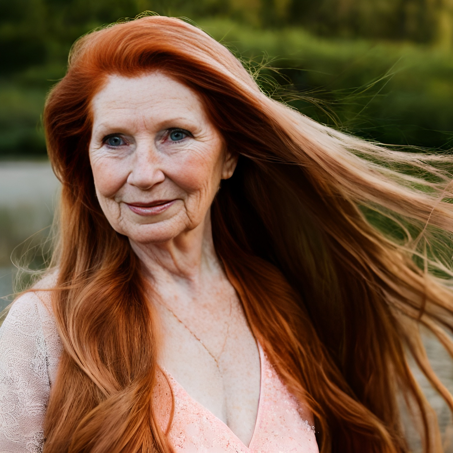 A Beautiful Elderly Redhead Woman With Long Straight