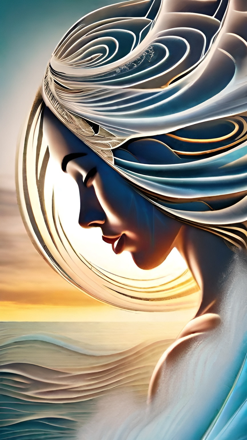 a beautiful woman, surrounded by a dynamic swirl of...