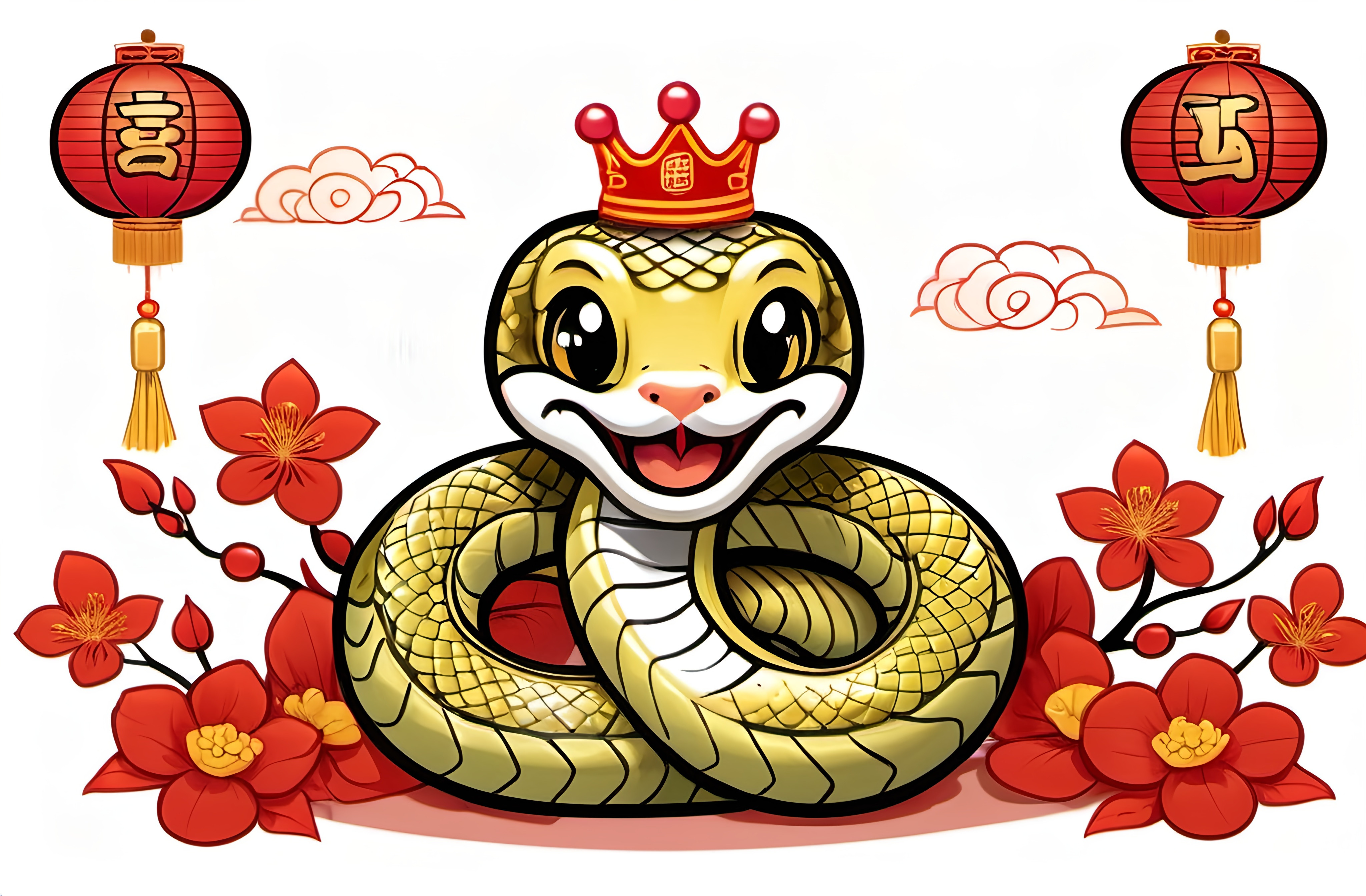 "A cheerful cartoon snake coiled into lucky number 8...