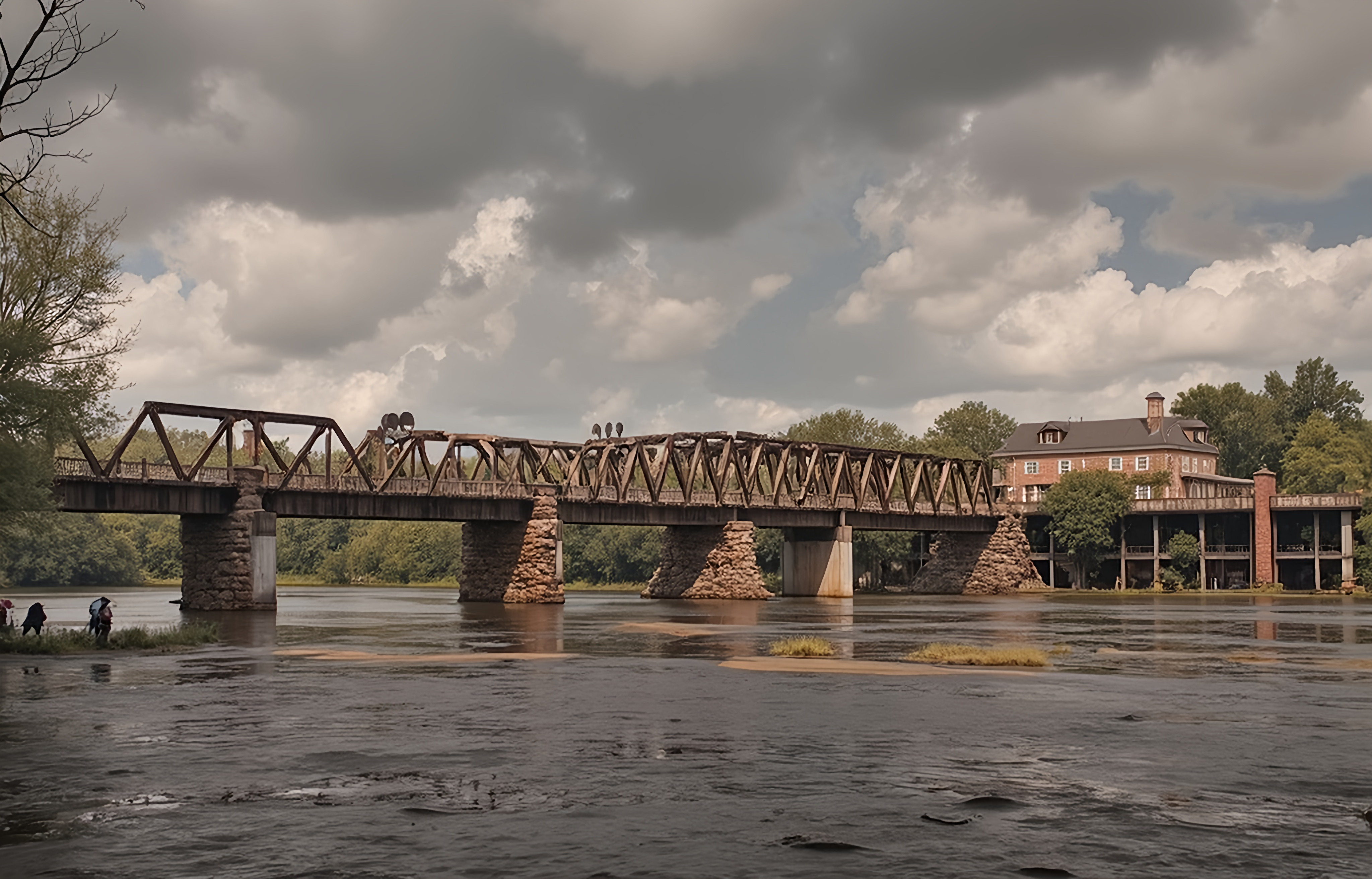 a masterpiece drawing of the bridge from lambertvill...