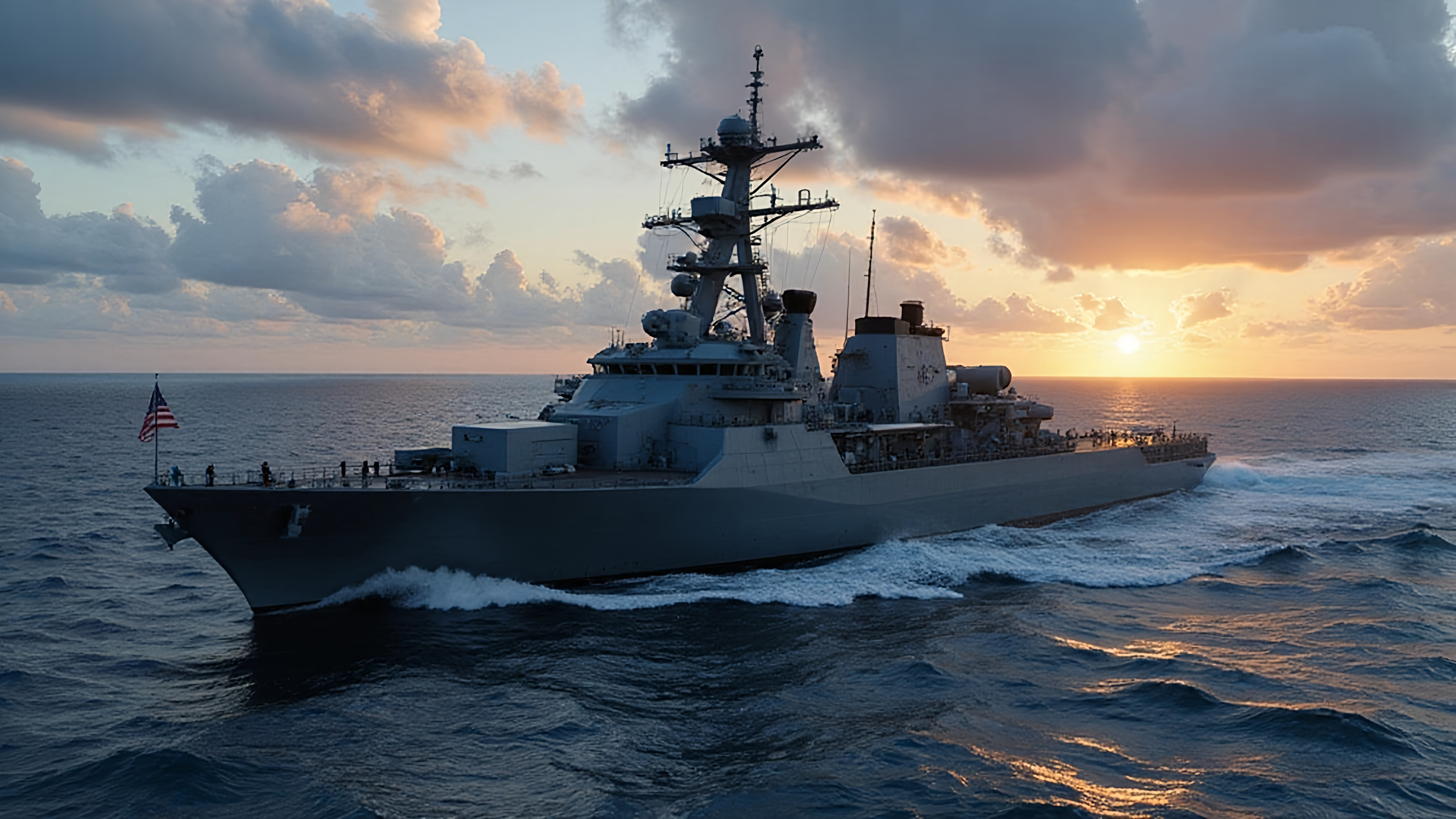 A naval stealth Missile cruiser, displacement over 2...