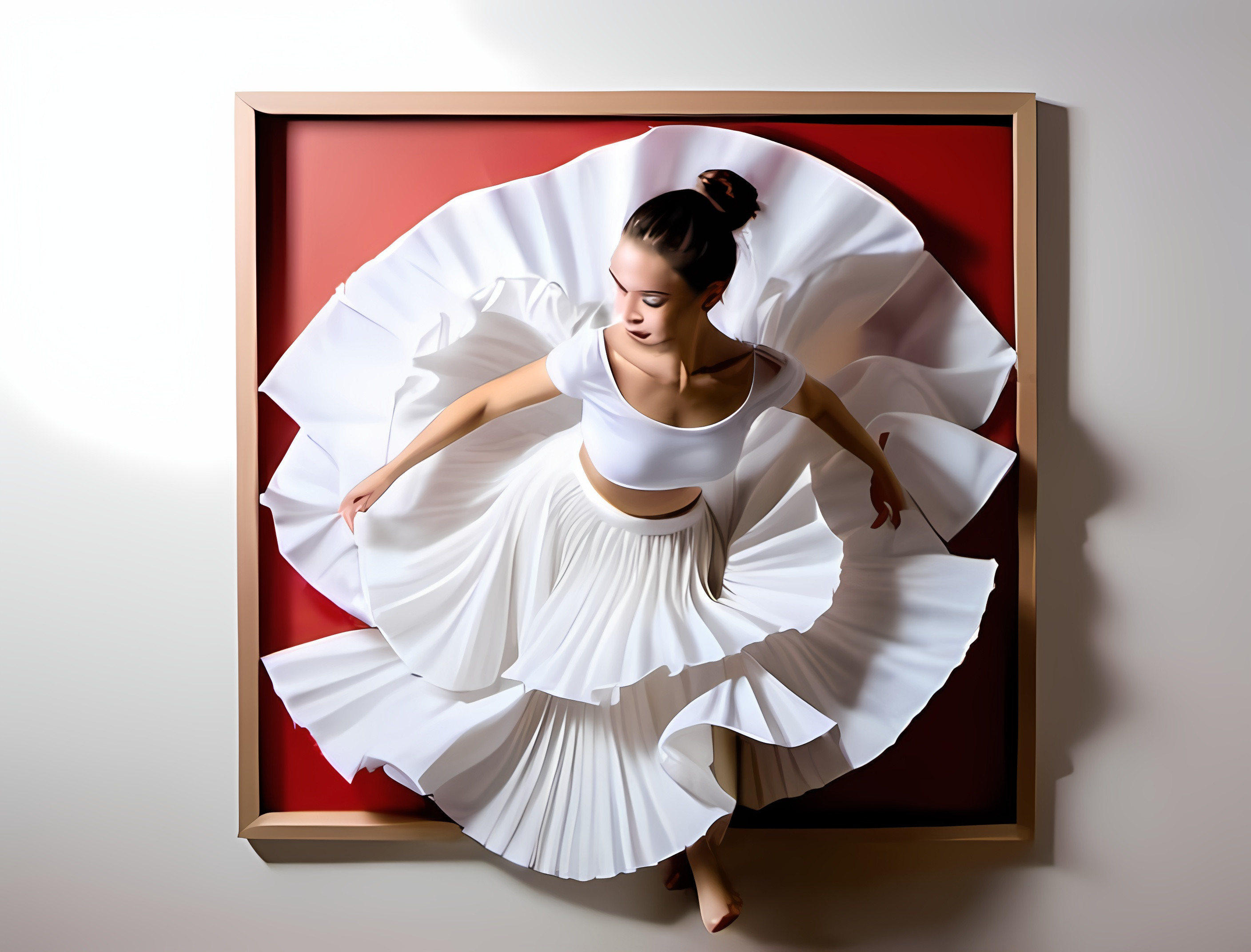 A photo frame with a top-view angle of a human twirl...
