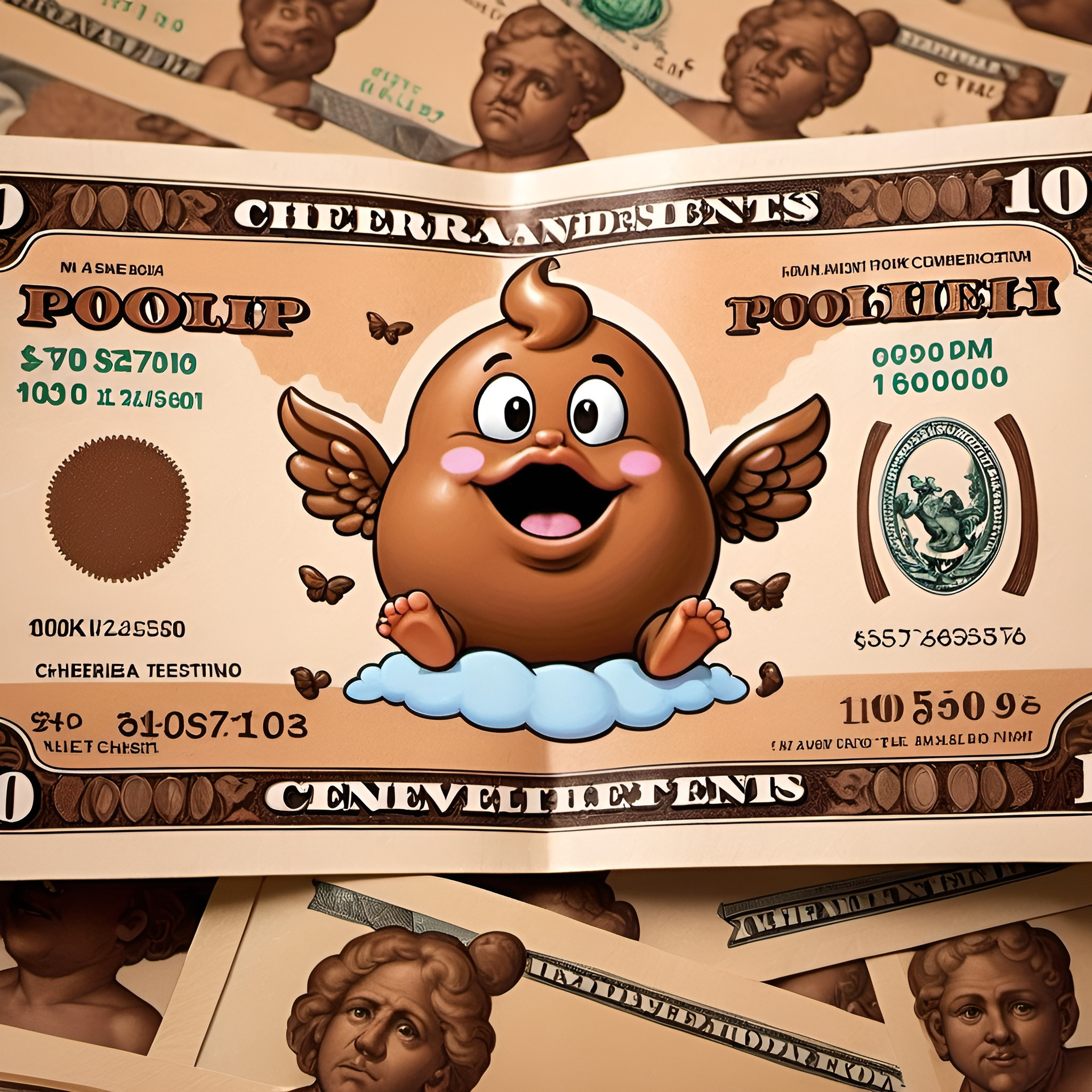 A photo of a brown 100$ banknote, poop themed bankno...