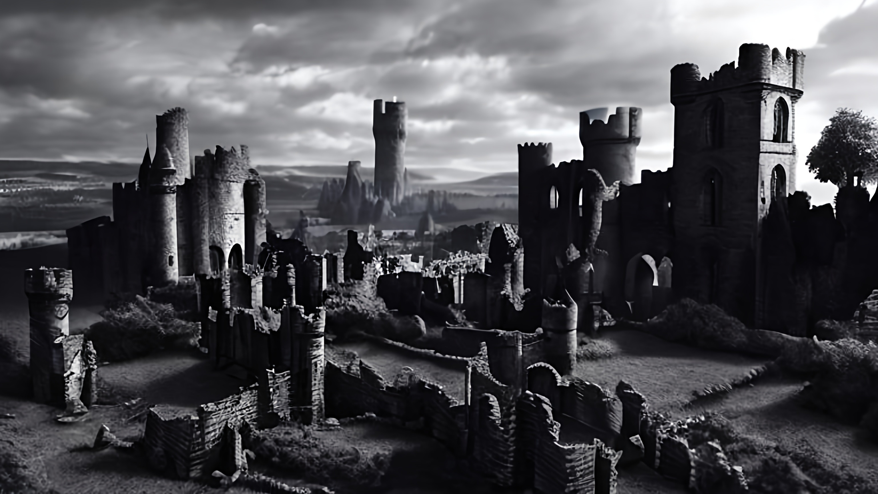 a wide view of a tonally dark and grim fantasy lands...