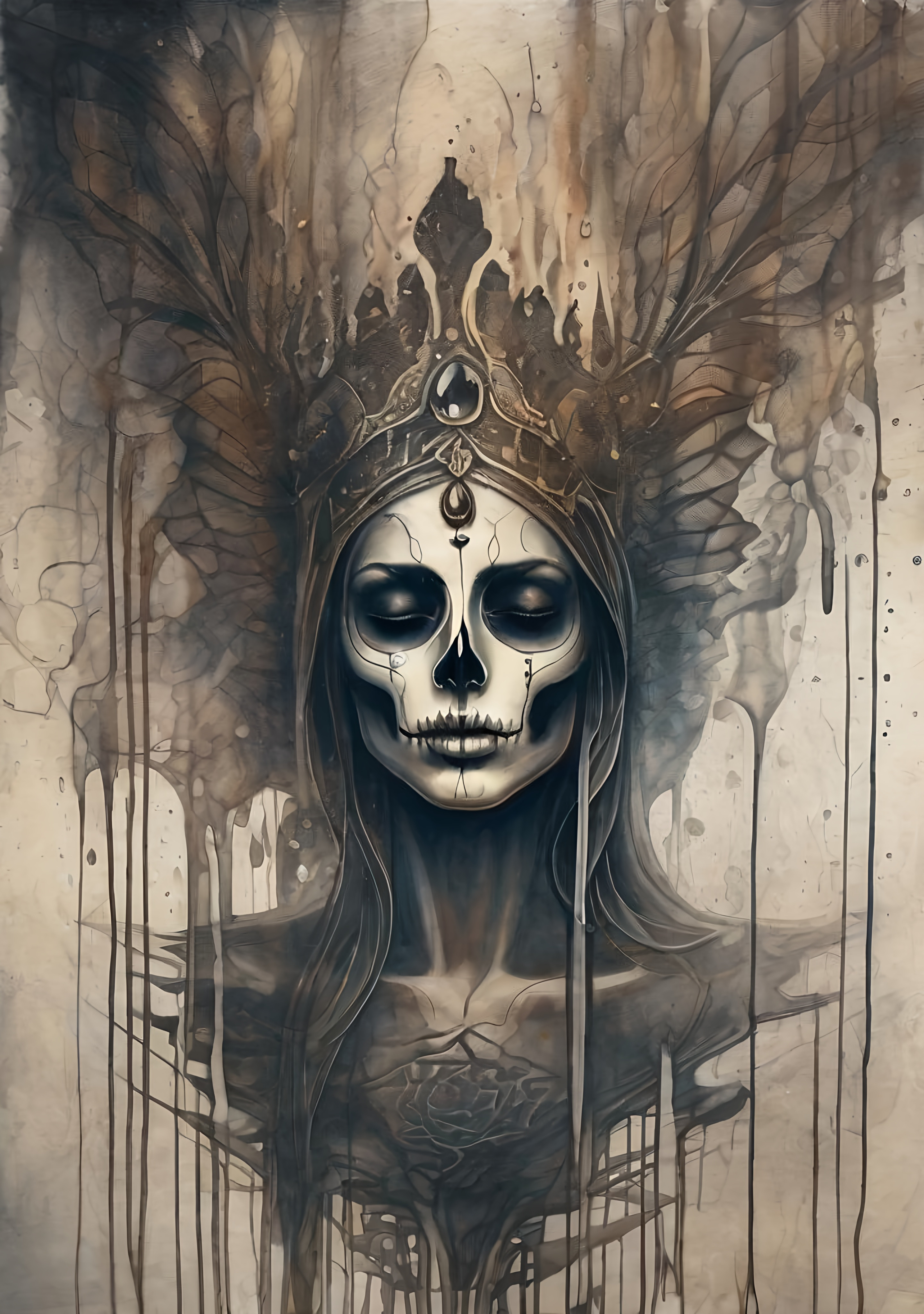 Artistic painting of a skullgirl ghost and spirit un...