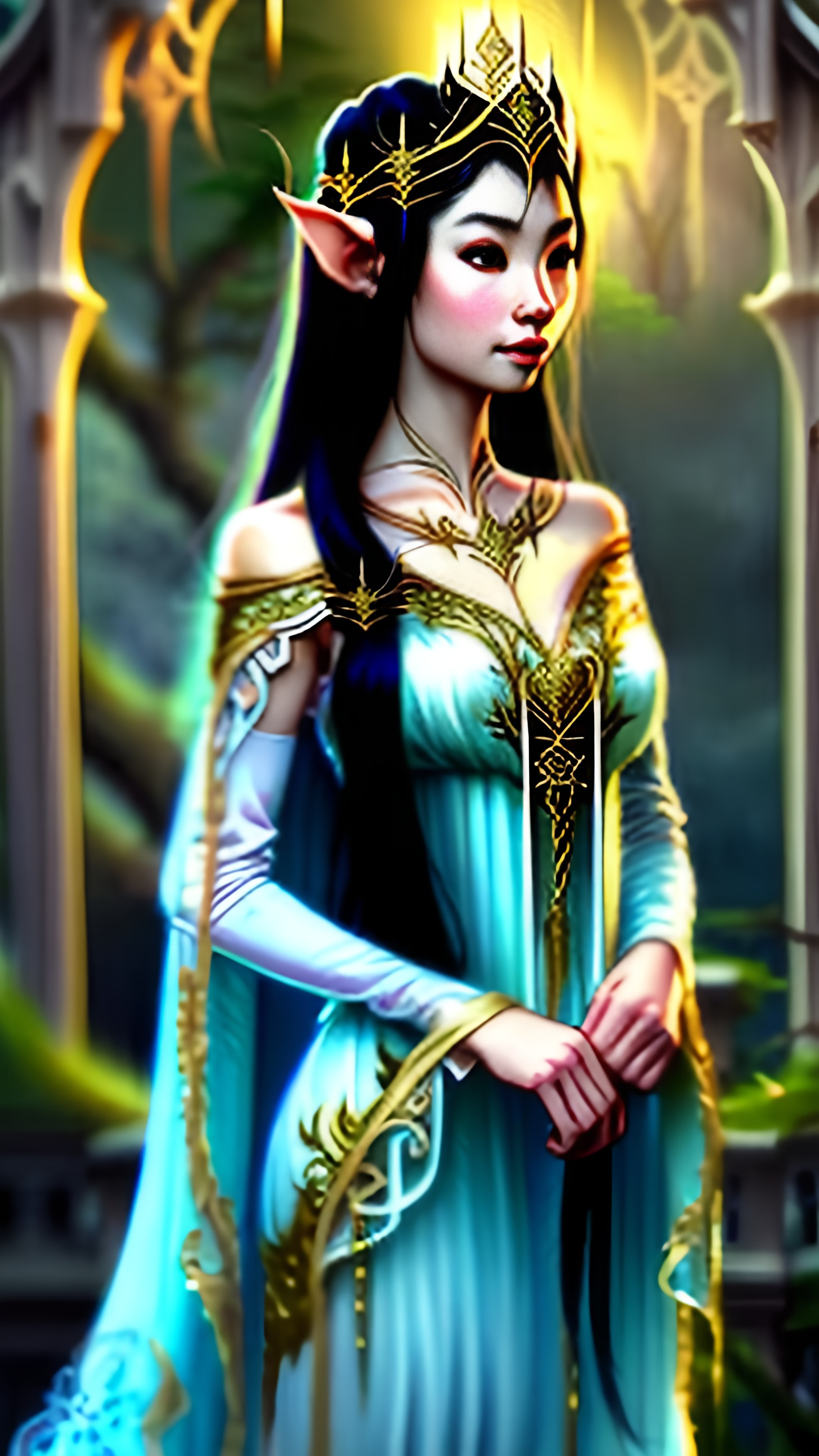 Asian fantasy princess with elements of Arwen, elega...