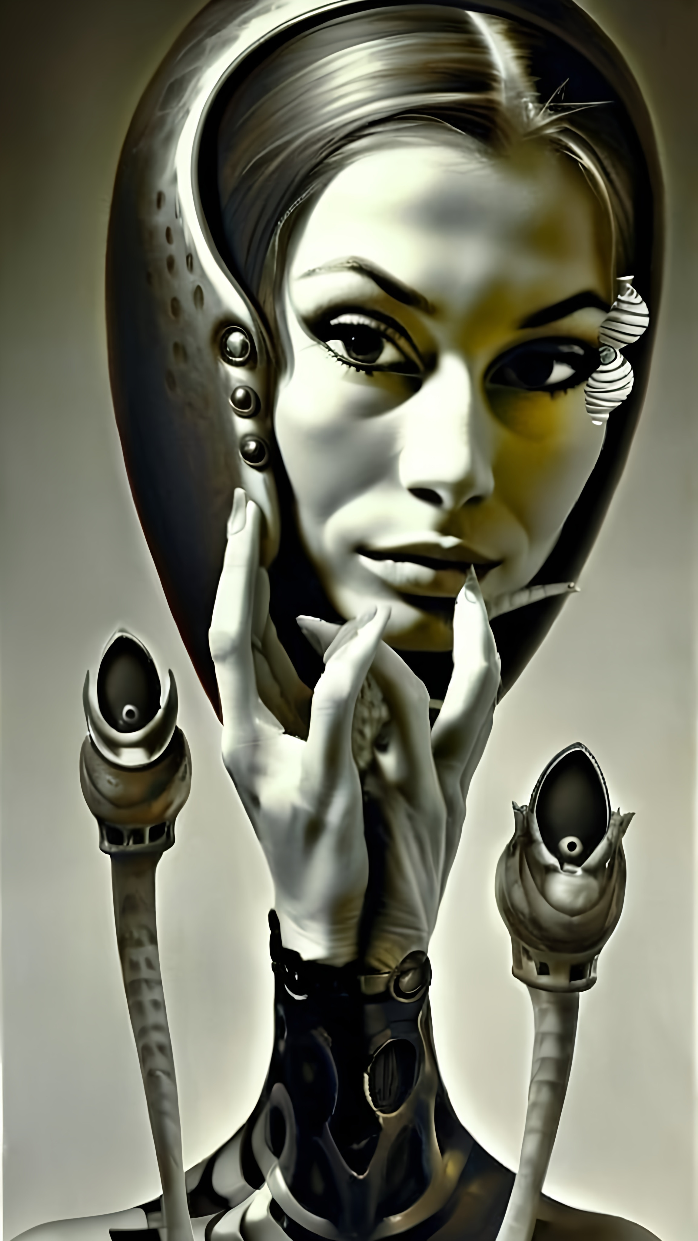 Biomorphic, nightmarish, distorted reality, monochro...