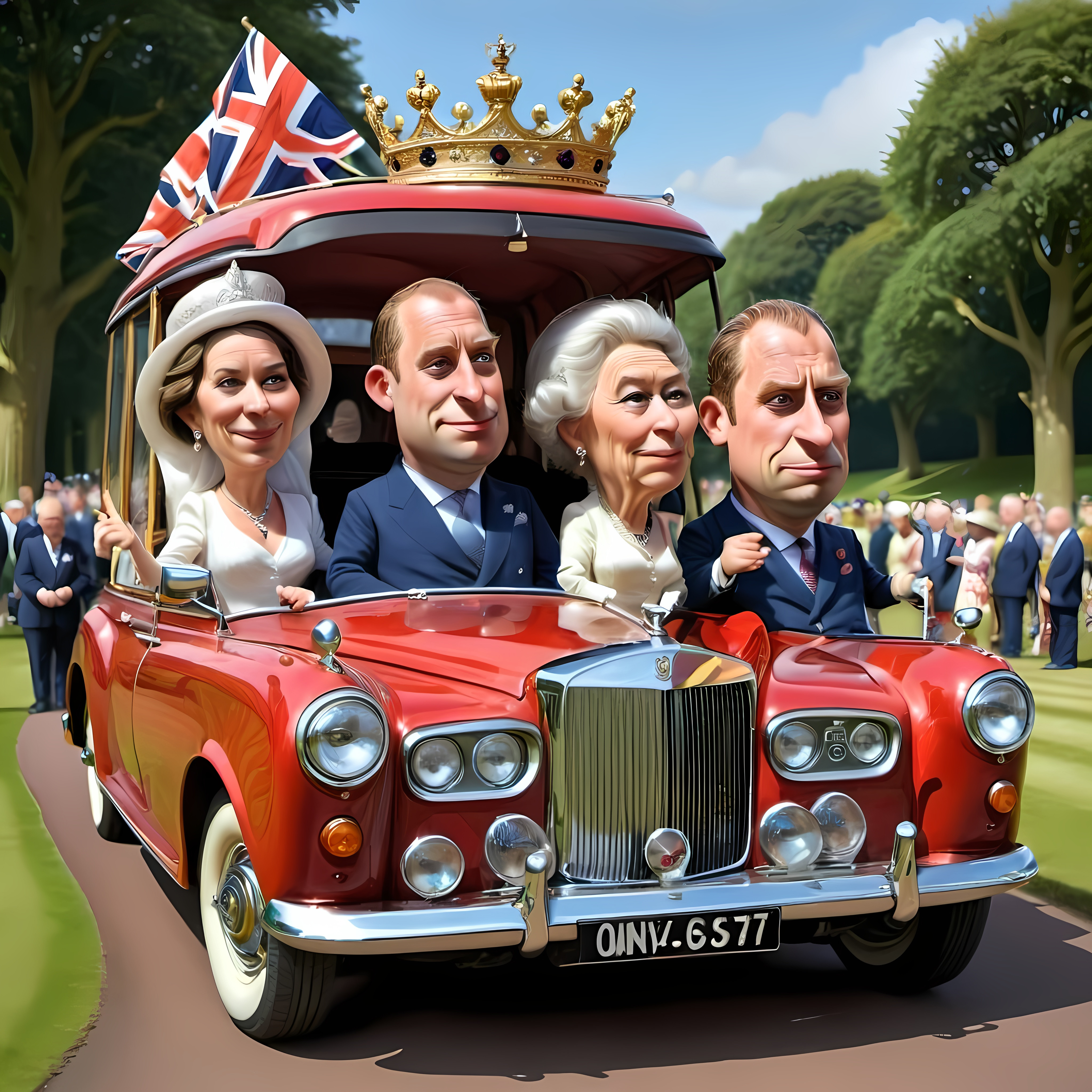 cartoon image of the royal family of Great Britain g...