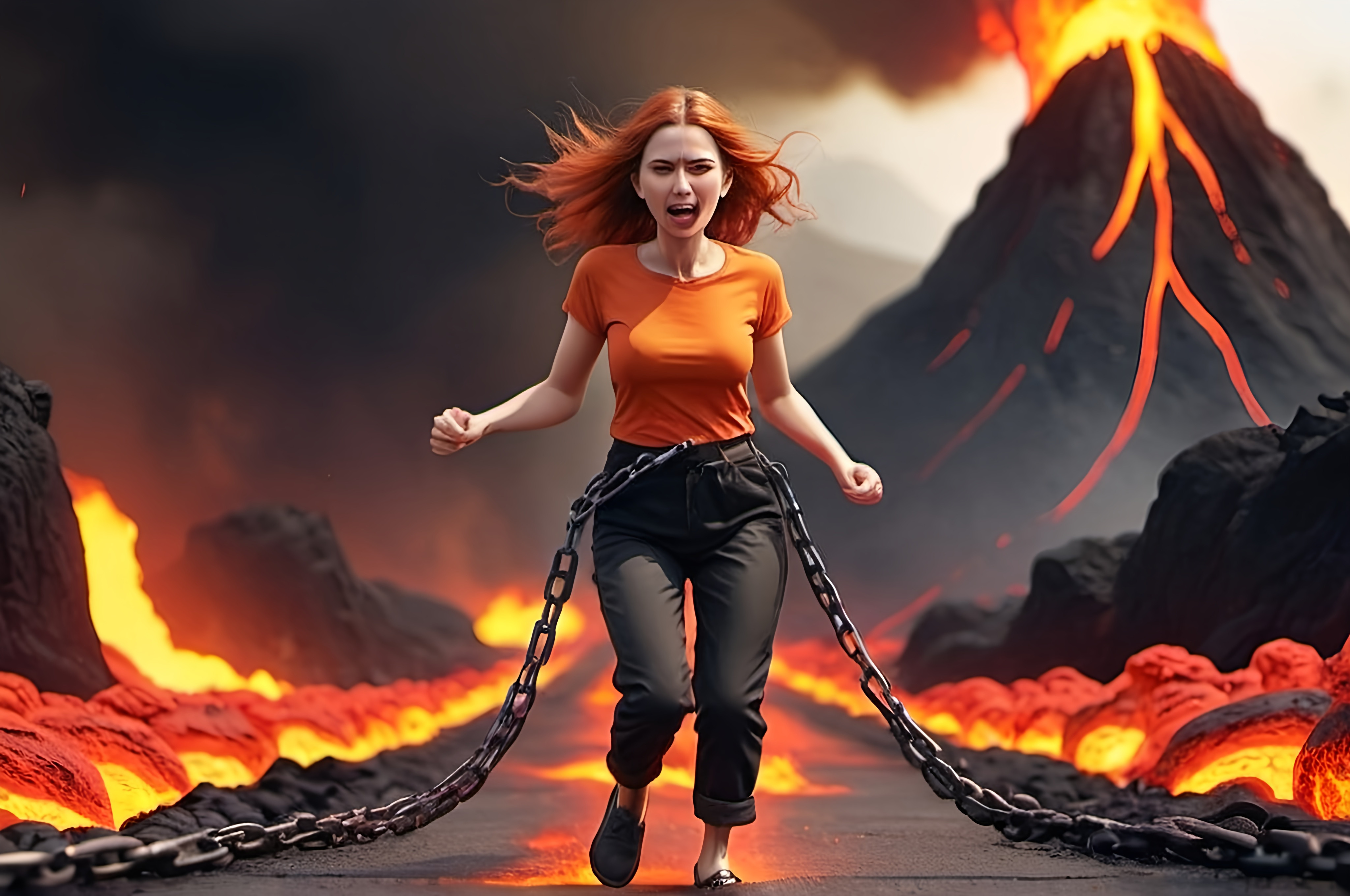 Chained Together game play, poor woman with long pan...