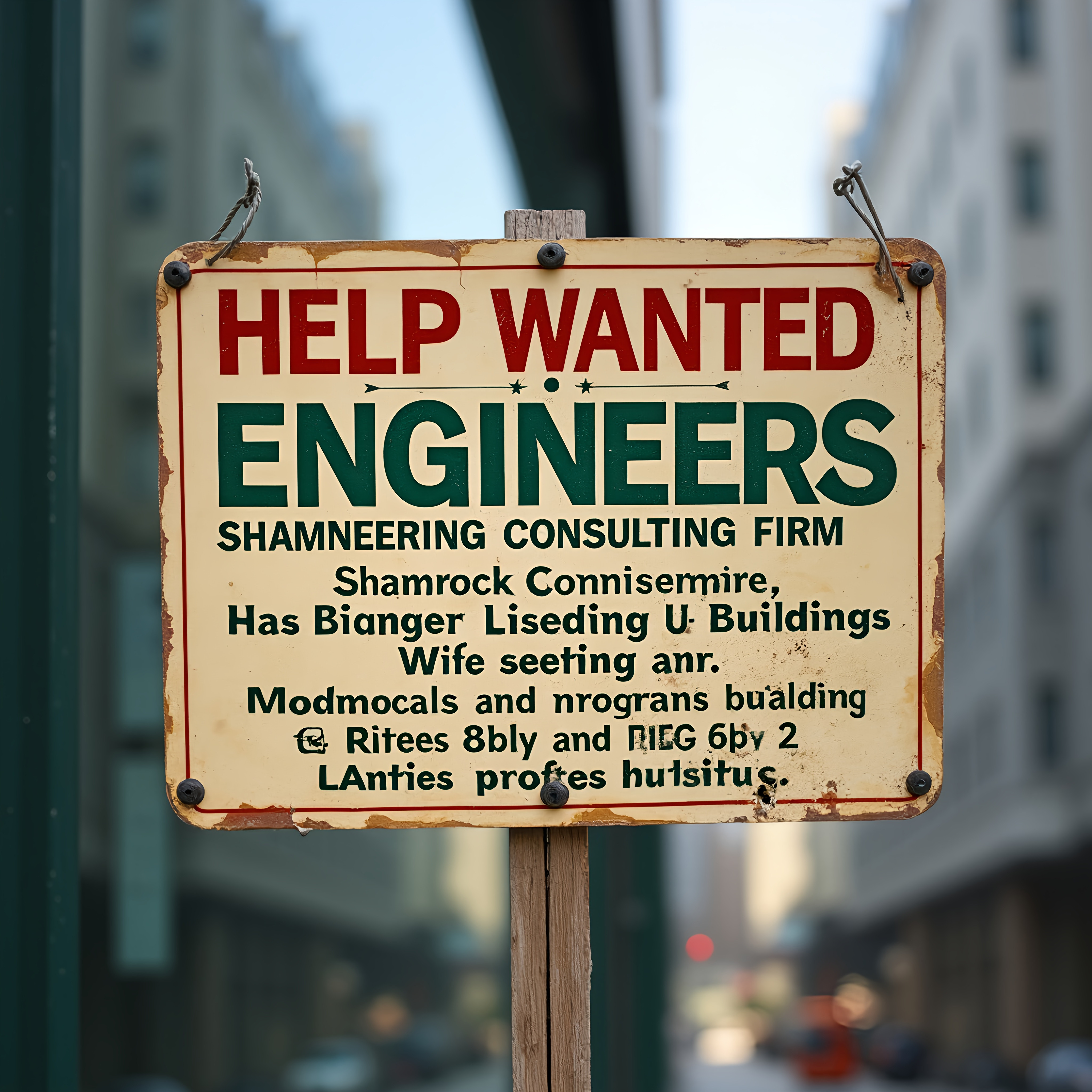 create a help wanted sign showing that an engineerin...