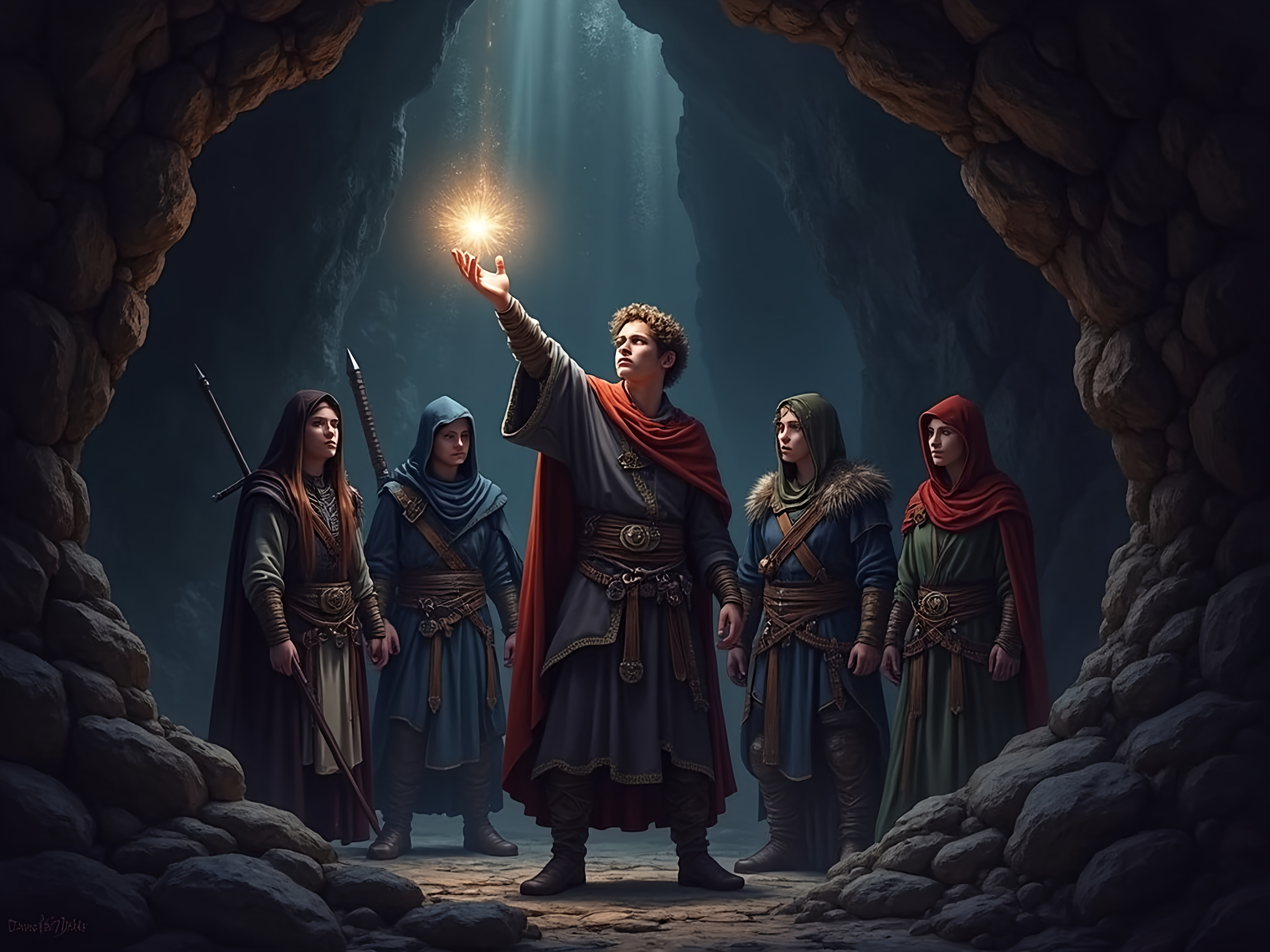 Create a highly detailed fantasy illustration of a g...