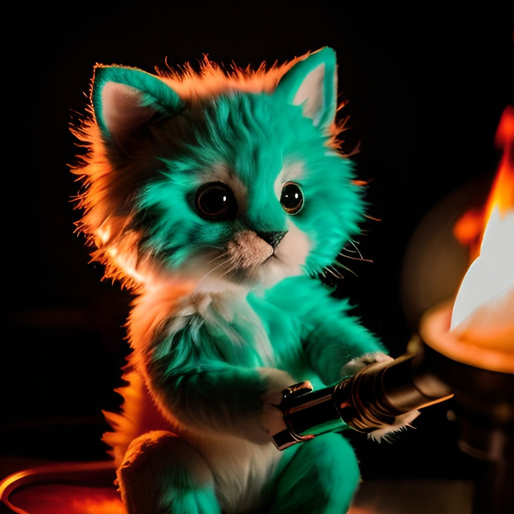 cute furry alien creature weilding a flame torch