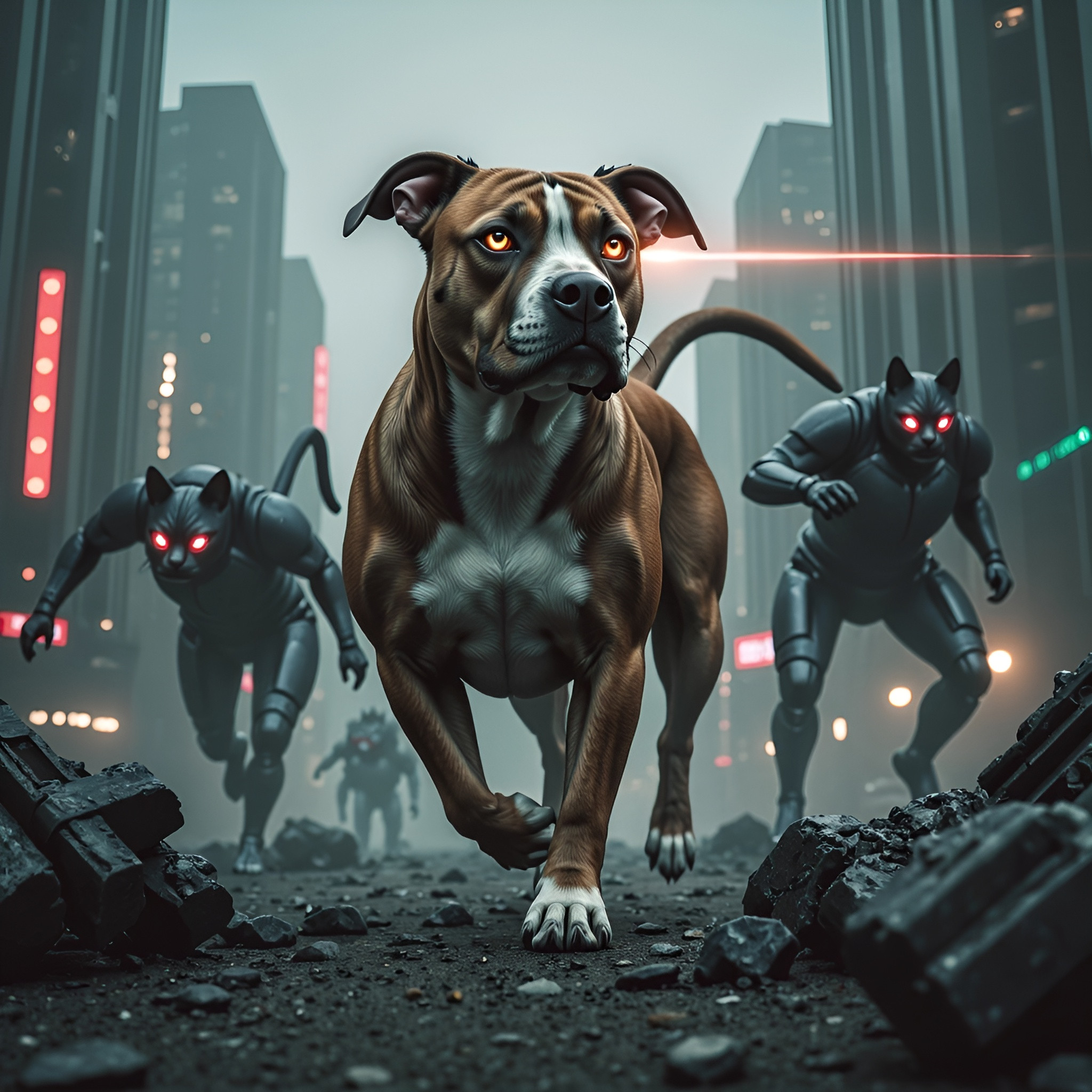 Cyber punk a female cyborg pit bull, (she is fawn an...