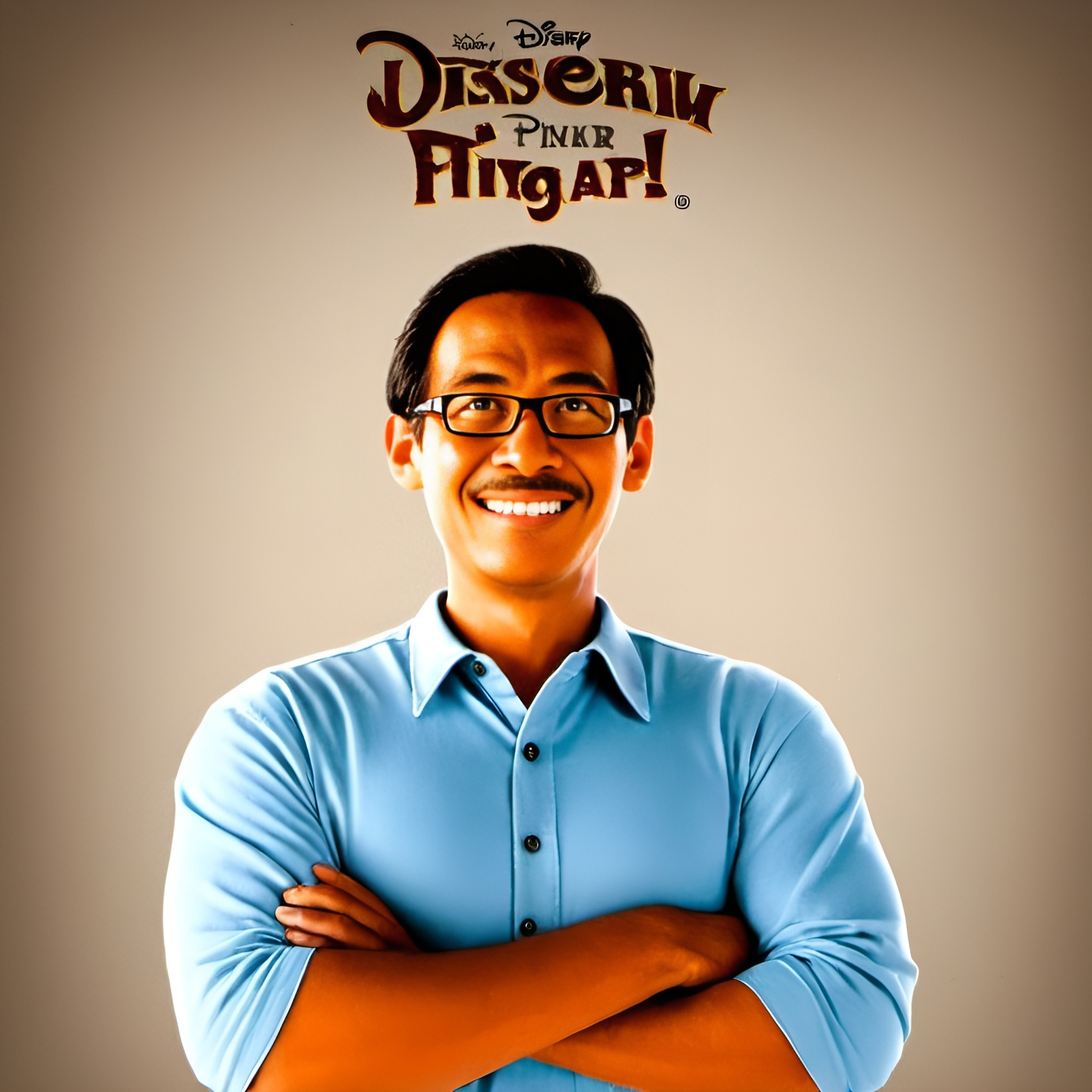 Disney Pixar movie poster, a (cheerful) man with a f...