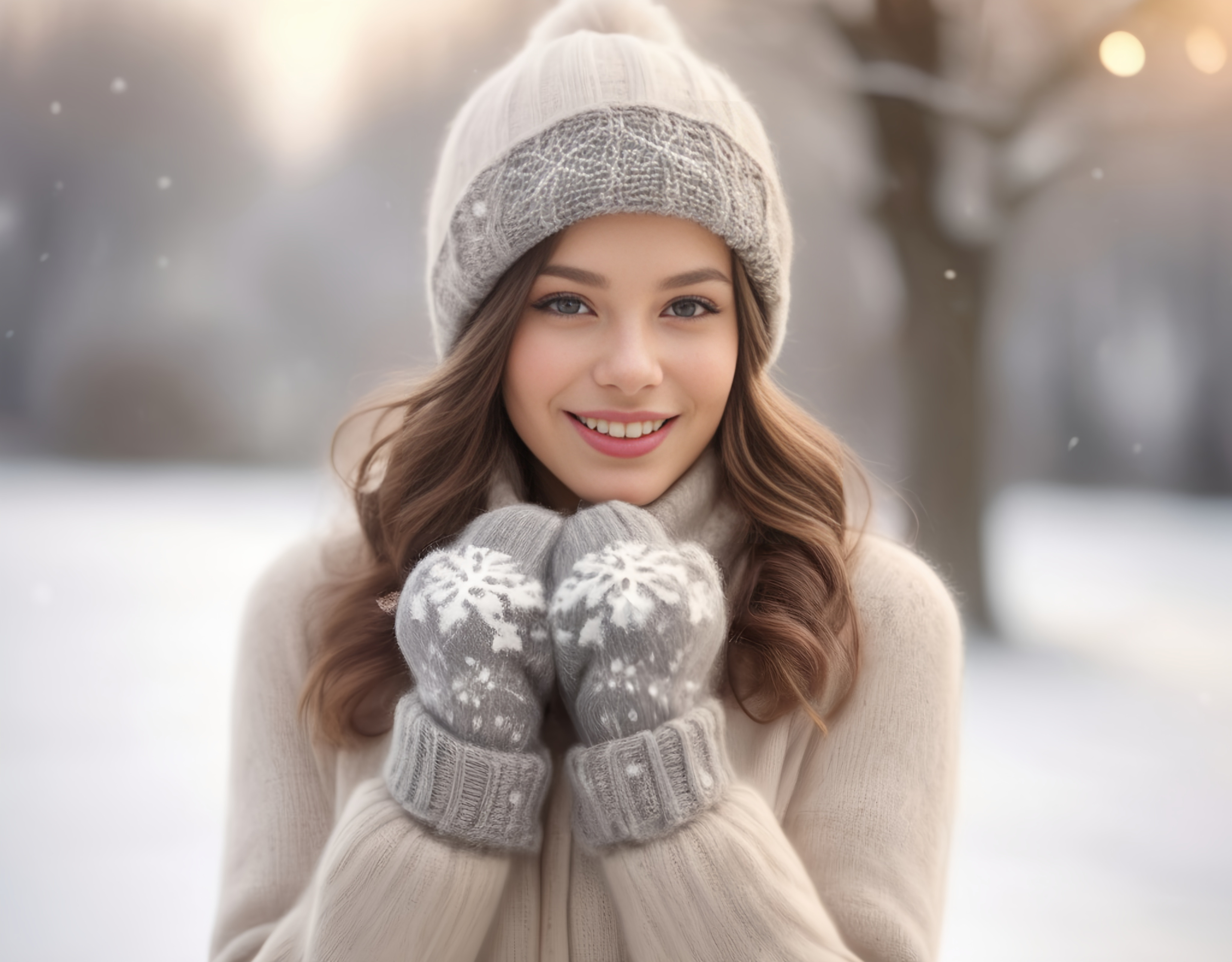 English lady wearing mittens, elegant pose and gentl...