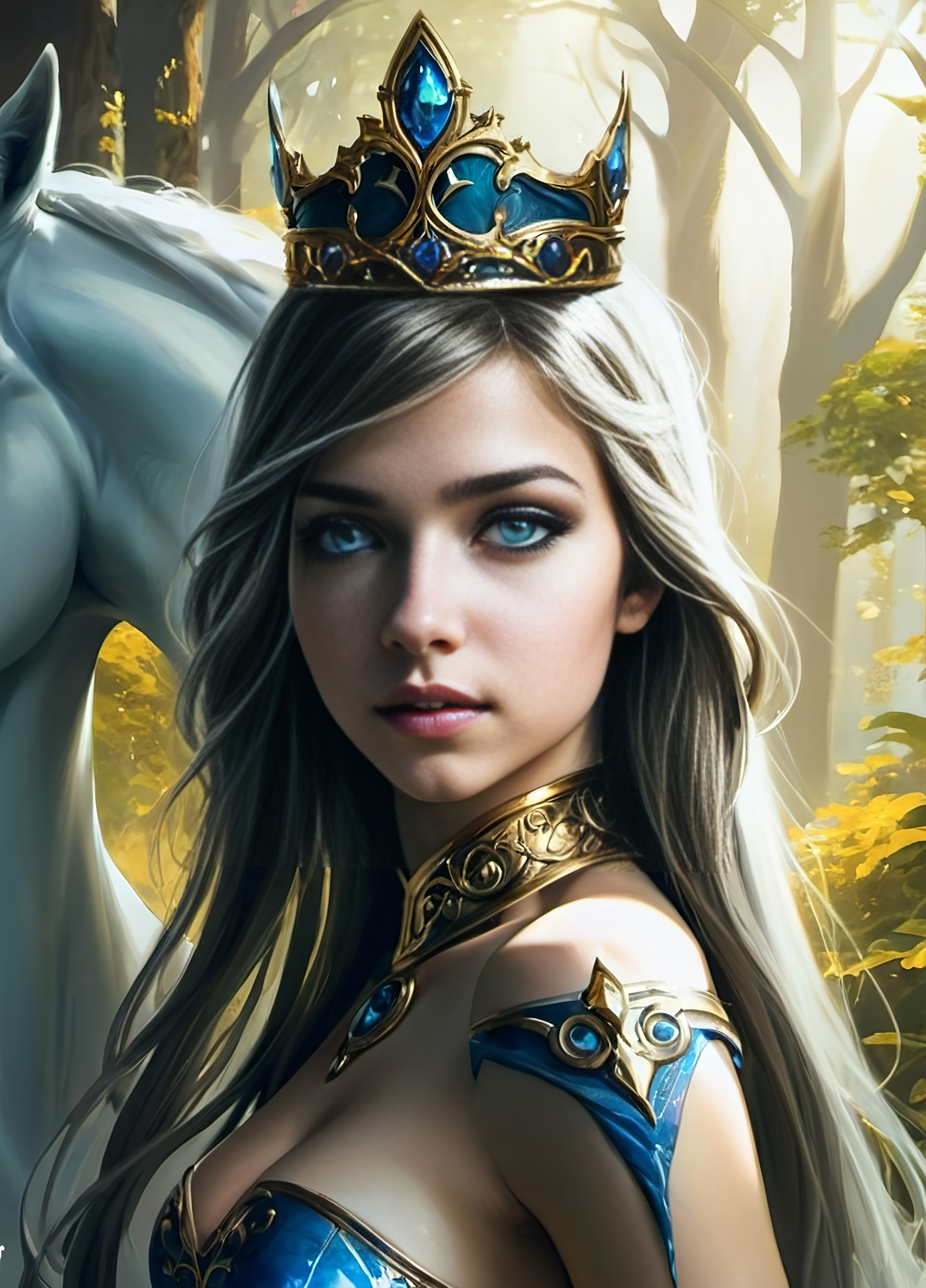 "Epic fantasy character art, a woman in a flowing bl...