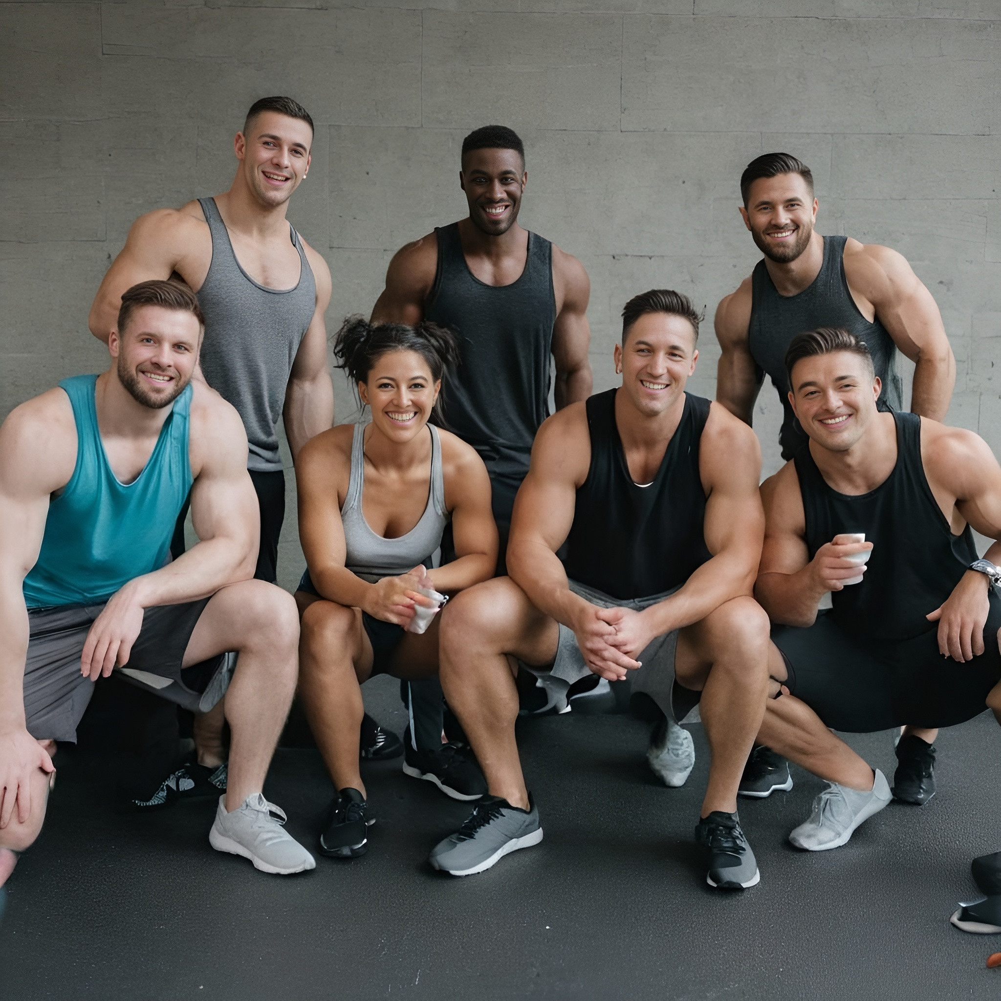 Group if friends that are fit, hanging out after a w...