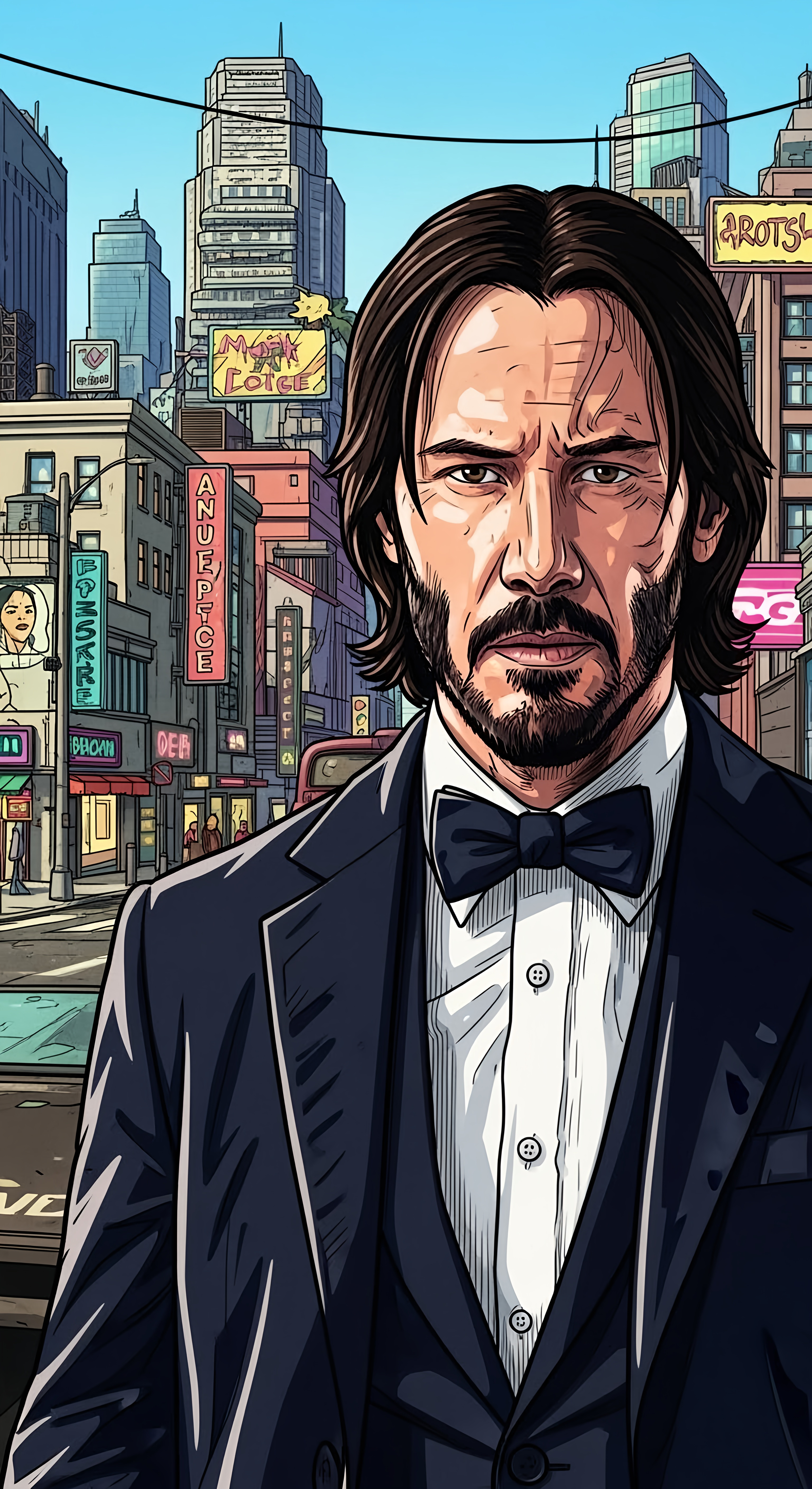 GTA V cover art, cartoon illustration, detailed cart...