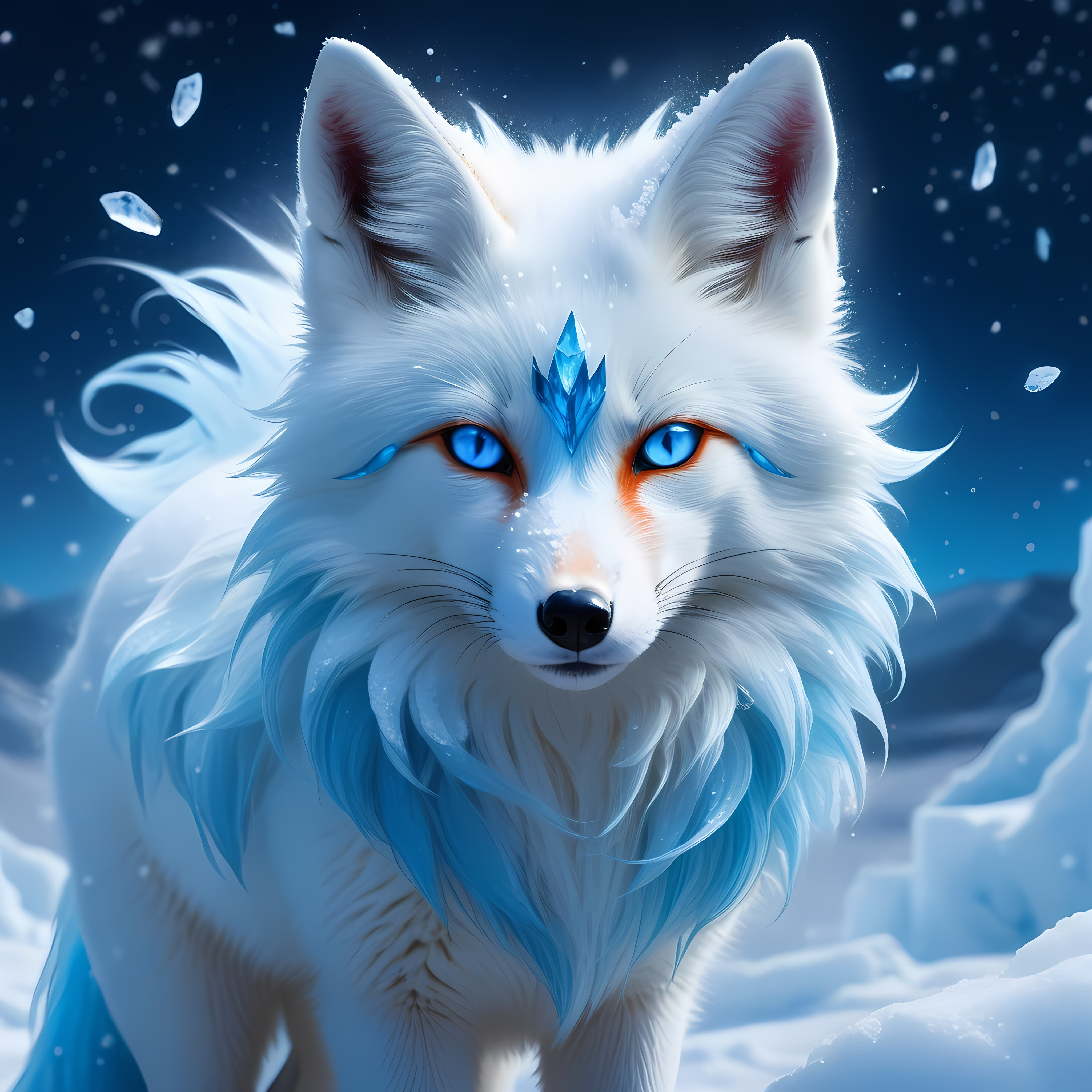 ice elemental fox, feral fox, kyubi no kitsune, nine...
